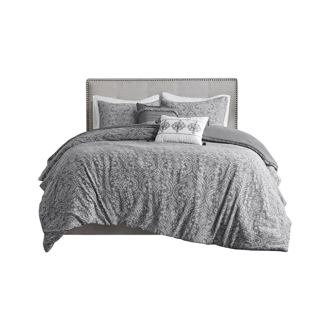 Chantelle 5 Piece Damask Matelasse Cotton Comforter Set - Brown Interiors