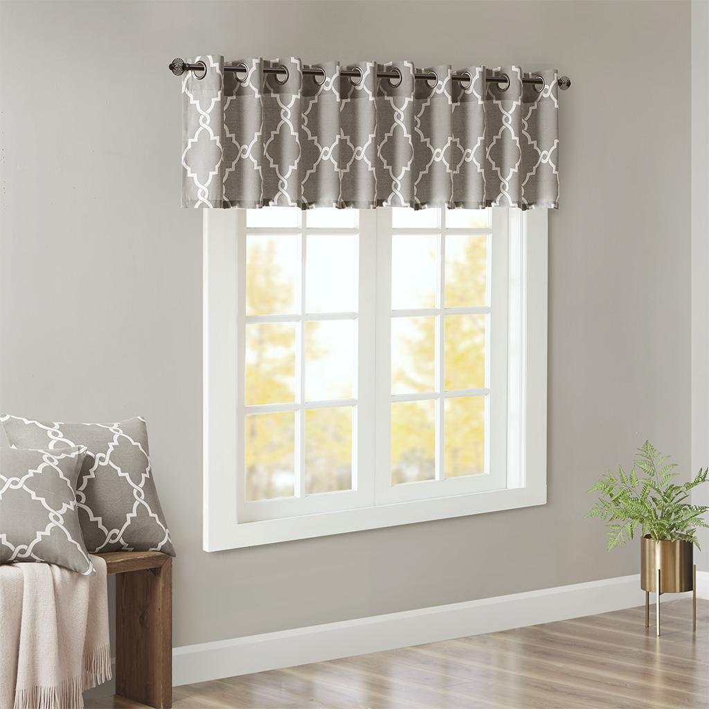 Saratoga Fretwork Print Grommet Top Window Valance - Brown Interiors